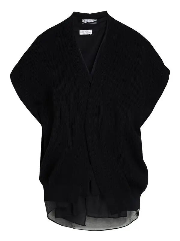 Brunello Cucinelli Layered Organza And Cotton Cardigan - Black