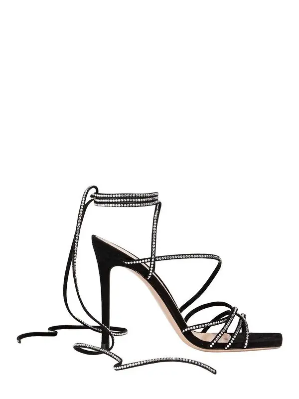 GIANVITO ROSSI 105 Crystal-embellished Suede Sandals - Black