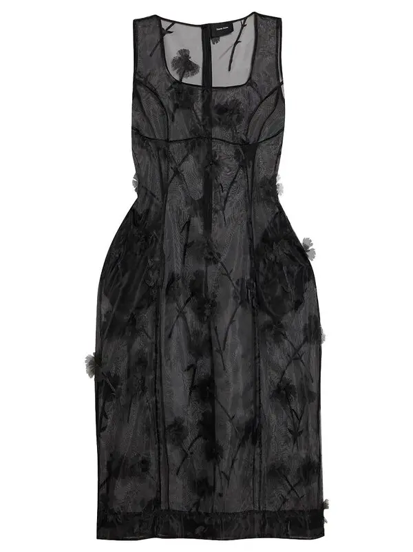 Simone Rocha Floral-appliquéd Organza Midi Dress - Black