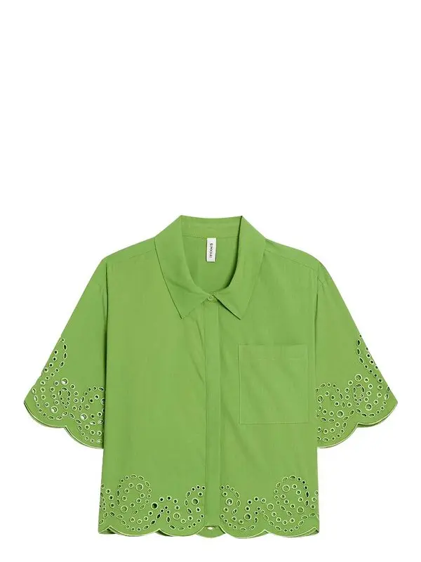 Simkhai Keyla Cropped Broderie Anglaise Shirt - Green