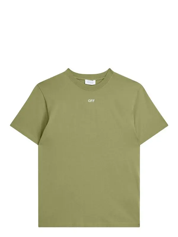 Off-White Embroidered Cottonjersey Tshirt - Leaf Green