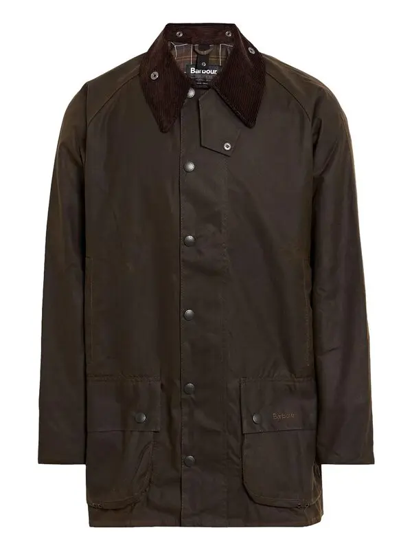 Barbour Corduroy-trimmed Waxed-cotton Jacket - Chocolate