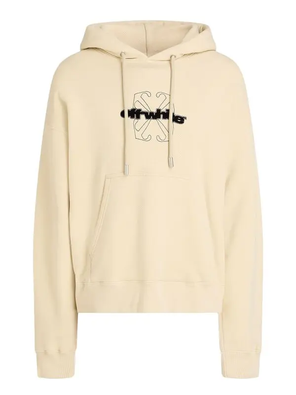 Off-White Flocked French Cotton-terry Hoodie - Beige