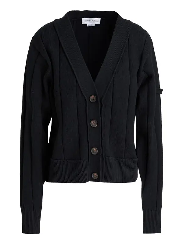 Victoria Beckham Ribbed Cotton-blend Cardigan - Black