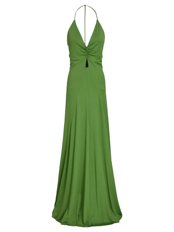 Victoria Beckham Ruched Cutout Stretch-jersey Maxi Dress - Leaf Green