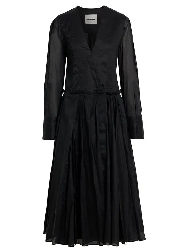 JIL SANDER Pleated Cotton-organdie Midi Dress - Black