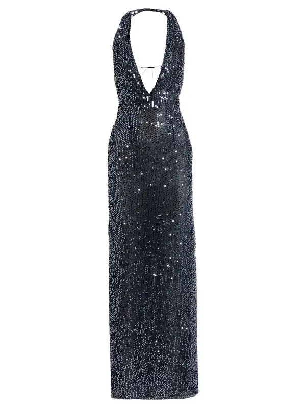 16Arlington Eima Sequined Mesh Halterneck Gown - Midnight Blue