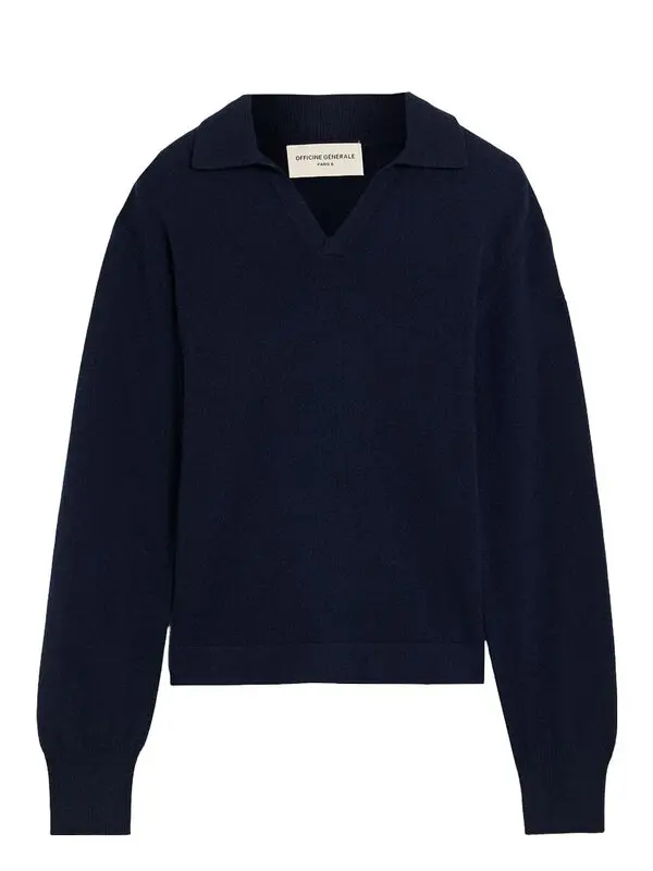Officine Générale Simone Cashmere Polo Sweater - Midnight Blue