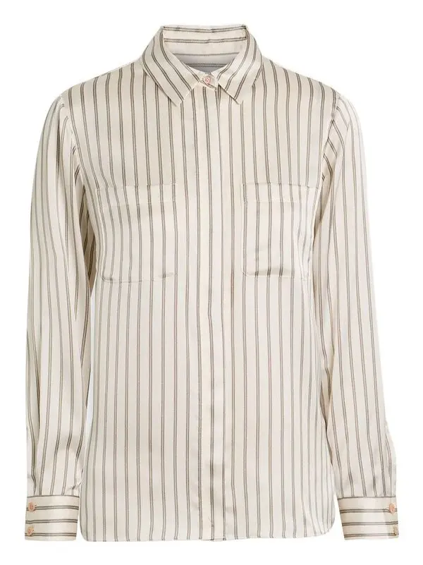 FRAME Slim Pocket Striped Satin Shirt - Beige