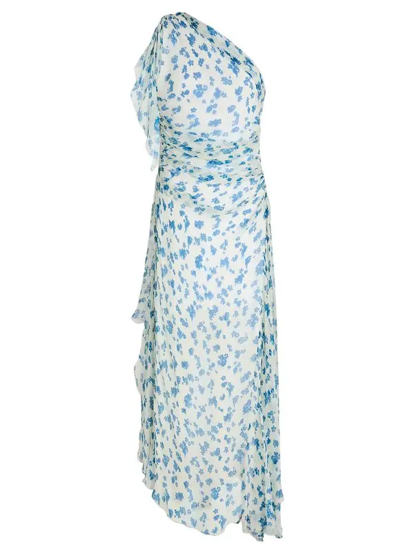 Victoria Beckham One-shoulder Floral-print Silk-crepon Maxi Dress - Sky Blue