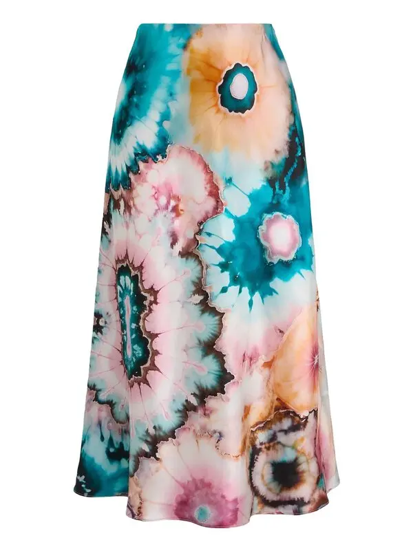 THE ELDER STATESMAN Tie-dyed Silk-satin Midi Skirt - Turquoise
