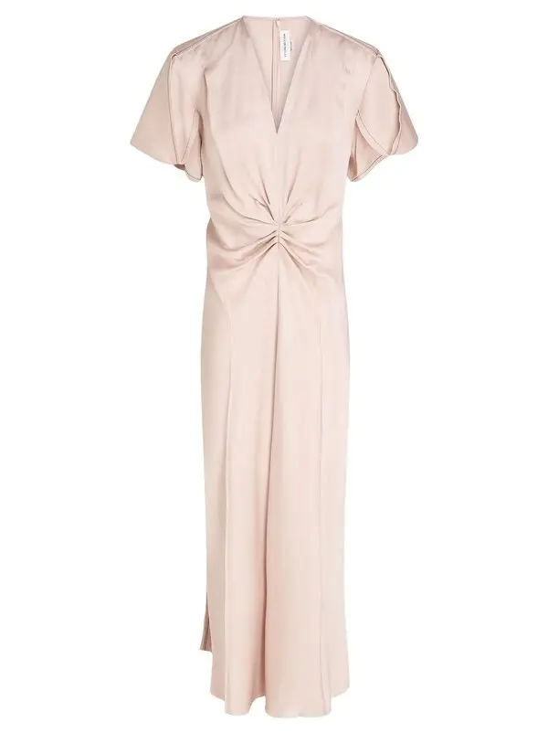 Victoria Beckham Ruched Satin-crepe Midi Dress - Blush