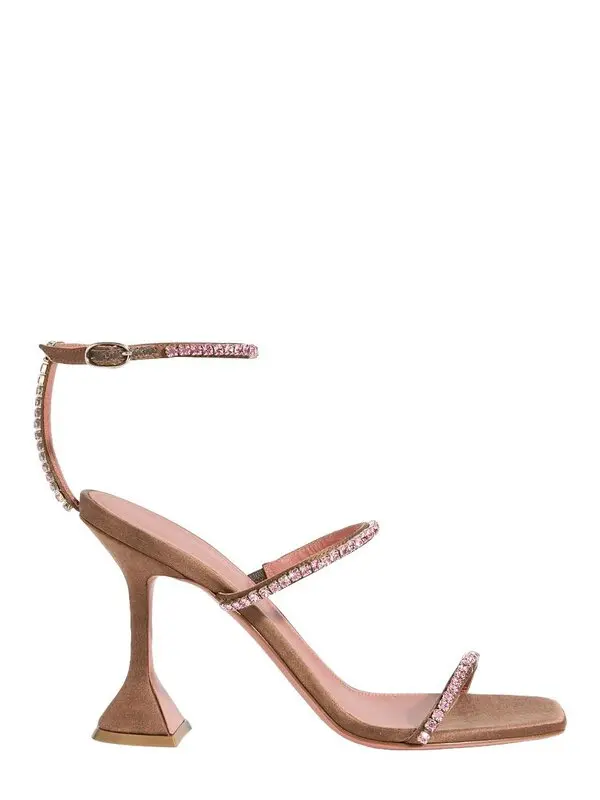 Amina Muaddi Gilda 95 Crystal-embellished Satin Sandals - Brown