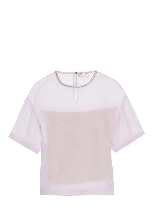 Brunello Cucinelli Bead-embellished Silk-chiffon Top - Lilac