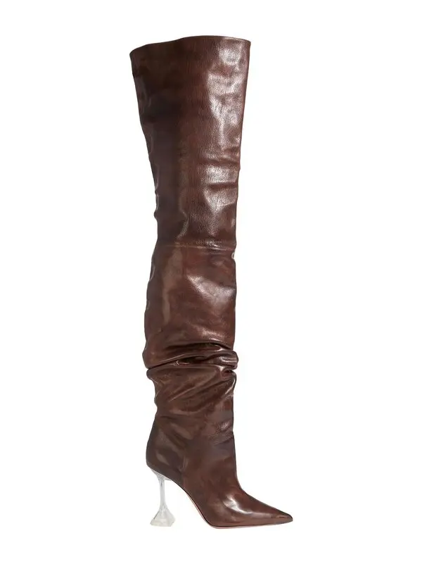 Amina Muaddi Olivia Glass Leather Thigh Boots - Brown