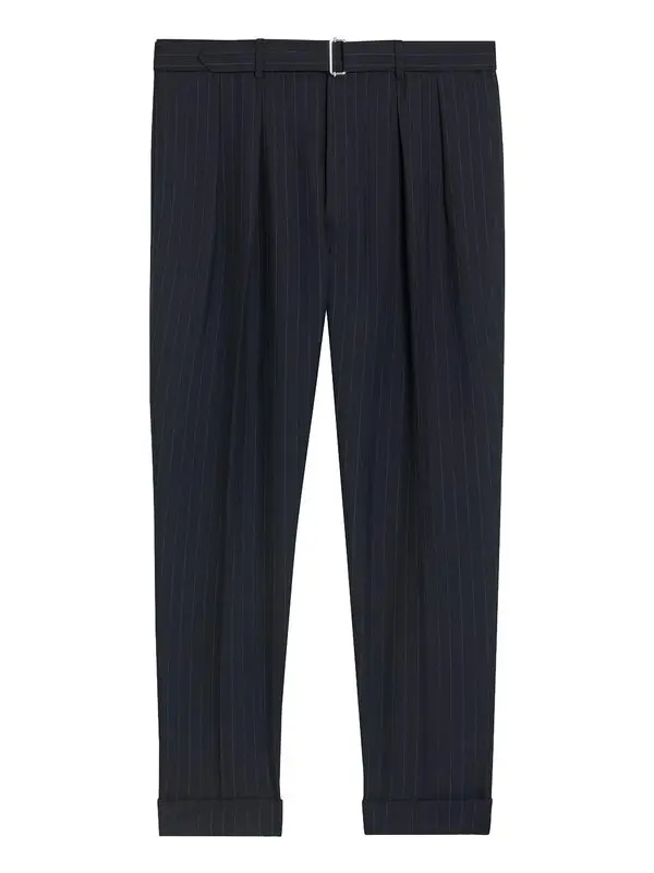 Officine Générale Pierre Pinstriped Wool Pants With Detachable Belt - Midnight Blue