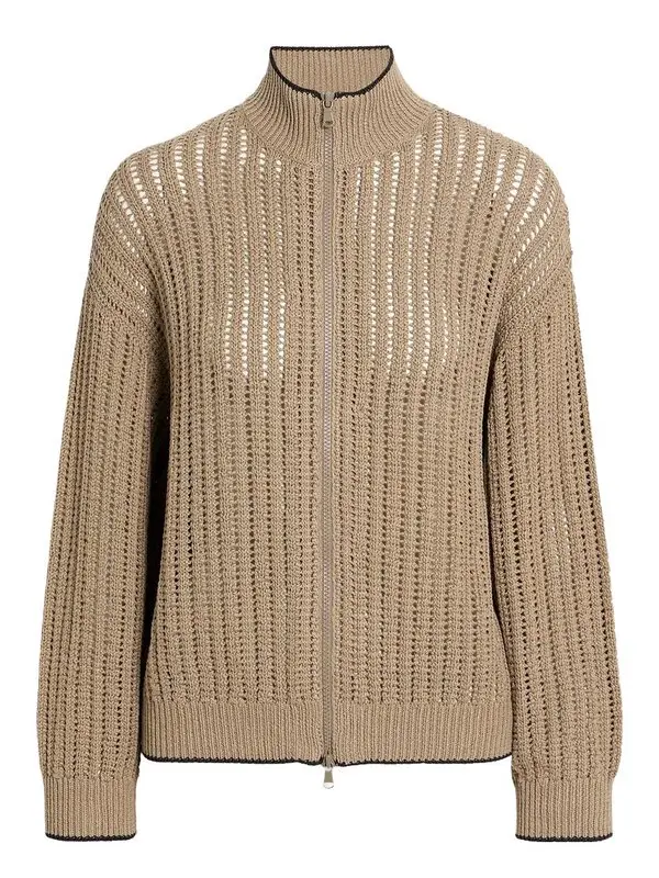 Brunello Cucinelli Open-knit Cotton Cardigan - Mushroom