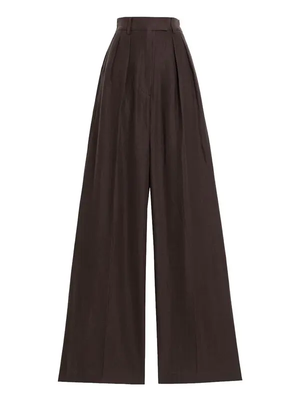 THE ELDER STATESMAN Pleated Twill Wide-leg Trousers - Chocolate