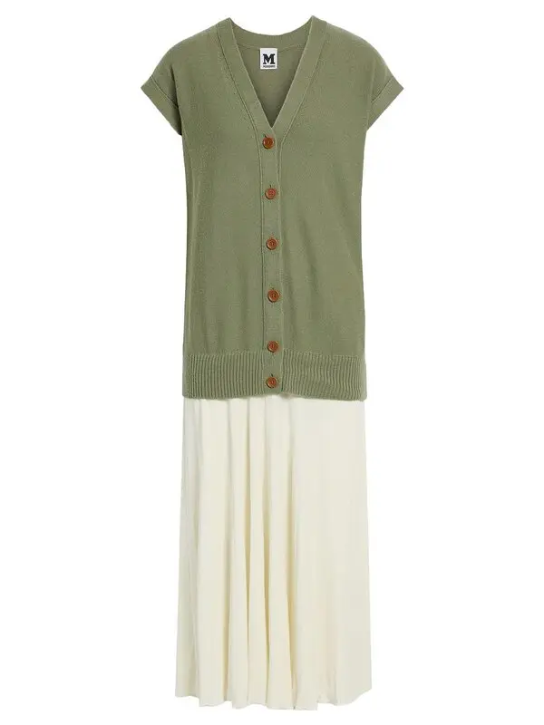Missoni Layered Wool And Pleated Velvet Midi Dress - Army Green