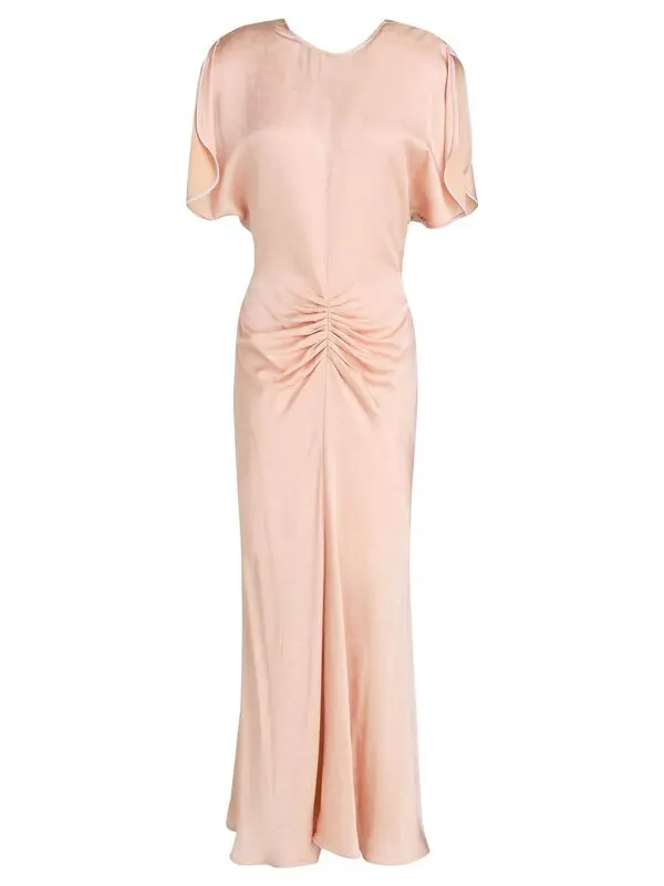 Victoria Beckham Ruched Floral-jacquard Midi Dress - Blush