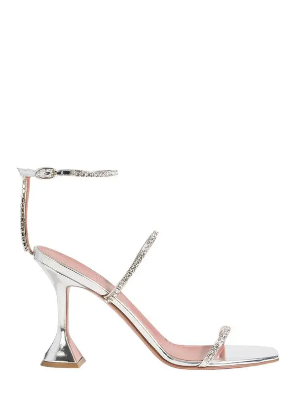 Amina Muaddi Gilda Crystal-embellished Mirror-leather Sandals - Silver