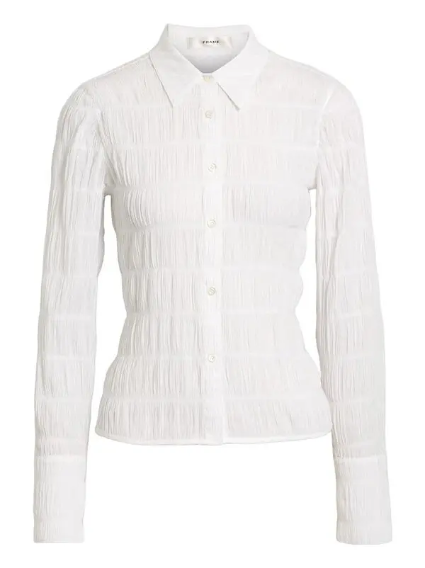 FRAME The Smocked Cotton-blend Gauze Shirt - White