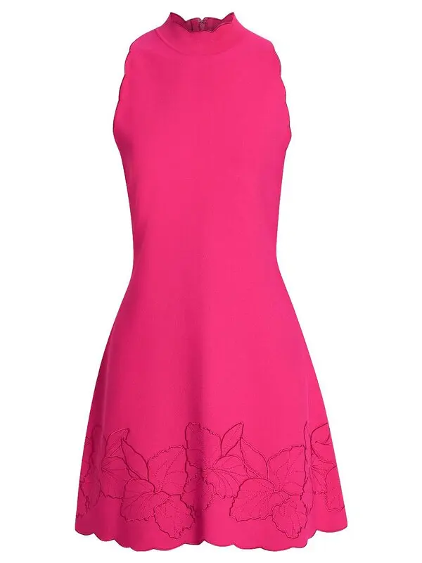 Carolina Herrera Embroidered Stretch-knit Mini Dress - Fuchsia