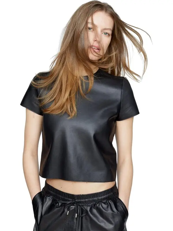 ATM Anthony Thomas Melillo Leather Schoolboy T-shirt - Black