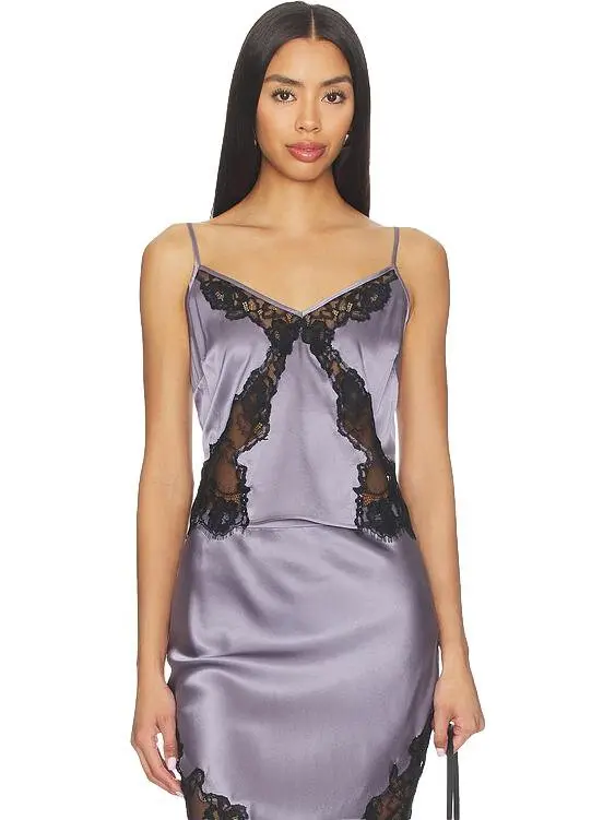 FLEUR DU MAL Juliet Lace Silk Cami Top - Lavender Smoke