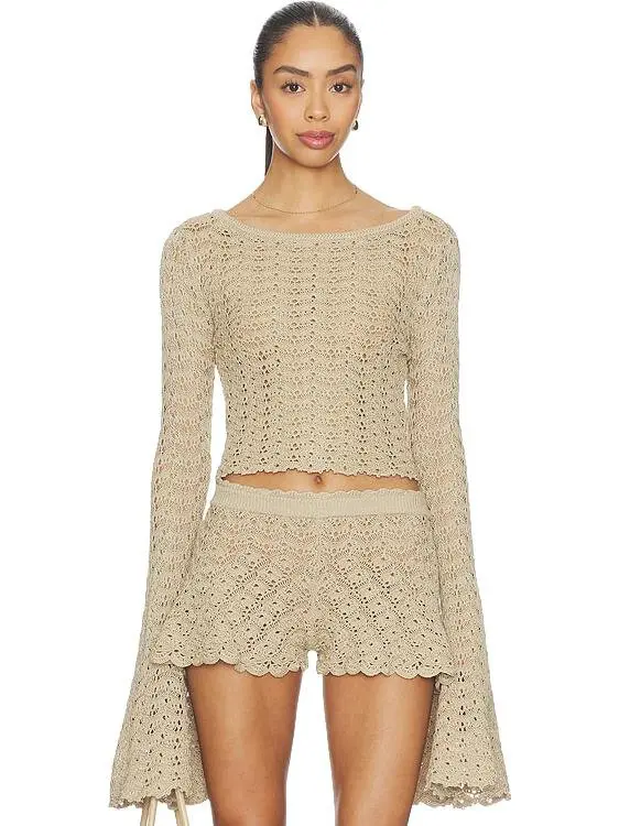 Tularosa Zaylee Boat Neck Open Stitch Sweater - Tan