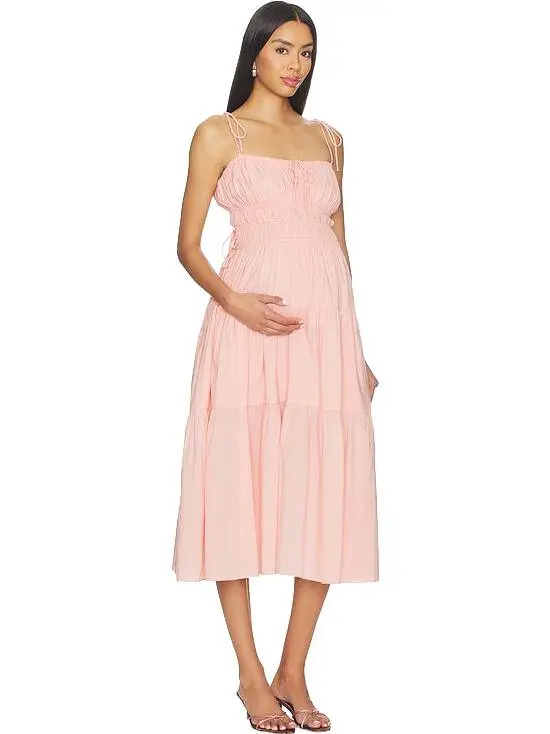 BUMPSUIT Shirred Midi Poplin Dress - Ice Pink