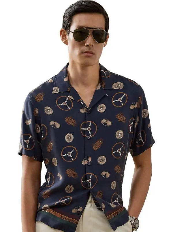 Ralph Lauren Printed Silk Camp Shirt - Navy Multi