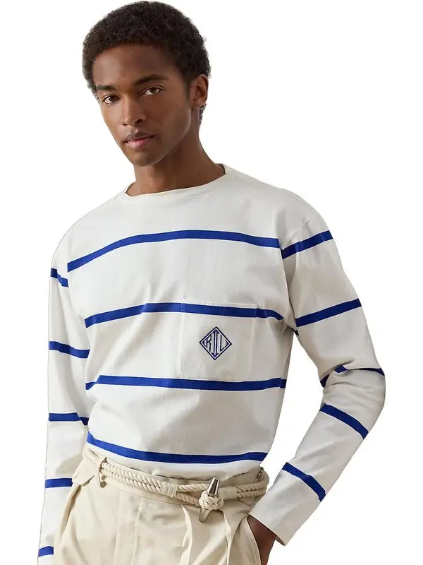 Ralph Lauren Relaxed Fit Striped Boatneck T-shirt - Deckwash White/royal Blue
