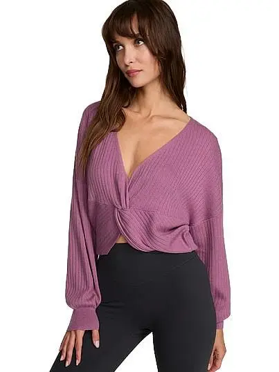 Victoria's Secret Vsx Twist Rib Knit Crop Sweater - Purple