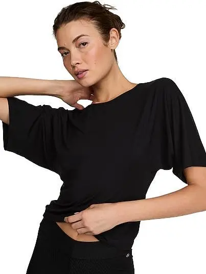 Victoria's Secret Vsx Drapey Knit Side-ruched Tee - Black