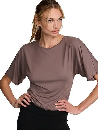 Victoria's Secret Vsx Drapey Knit Side-ruched Tee - Grey