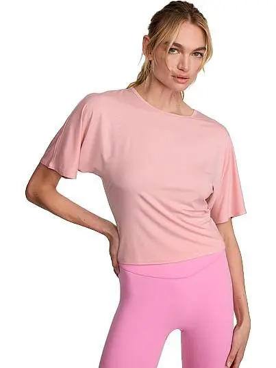 Victoria's Secret Vsx Drapey Knit Side-ruched Tee - Pink