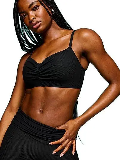 Victoria's Secret Vsx Elevateâ¢ Rib Ruched Sports Bra - Black