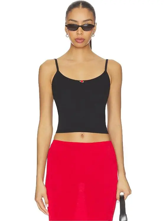 RAT BOI Scoop Back Crop Cami Top With Micro Lace Trim - Black