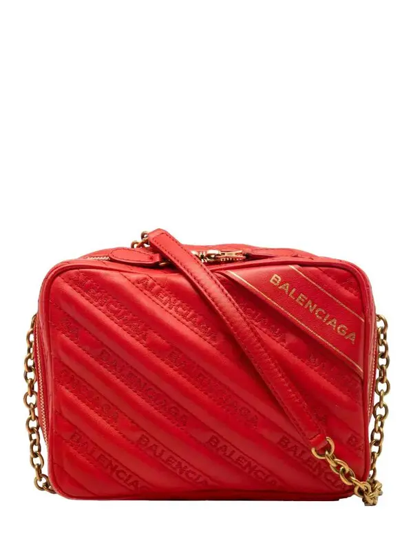 Balenciaga 2018 Allover Logo Blanket Reporter Xs Crossbody Bag - Red