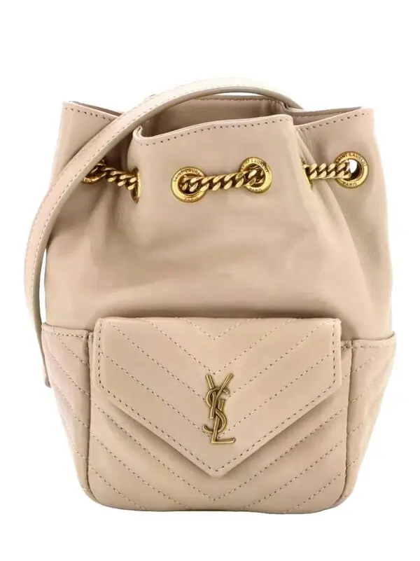 Saint Laurent Joe Matelasse Chevron Leather Mini Bucket Bag - Neutrals