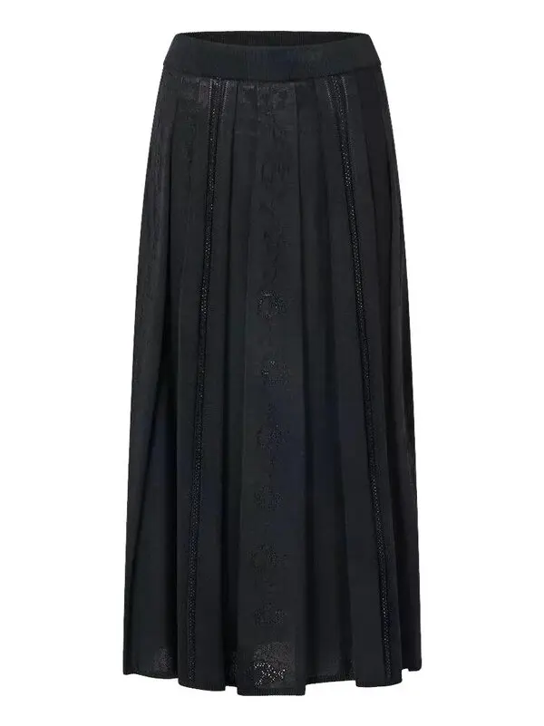 Camilla Pleated Knit Midi Skirt - Black