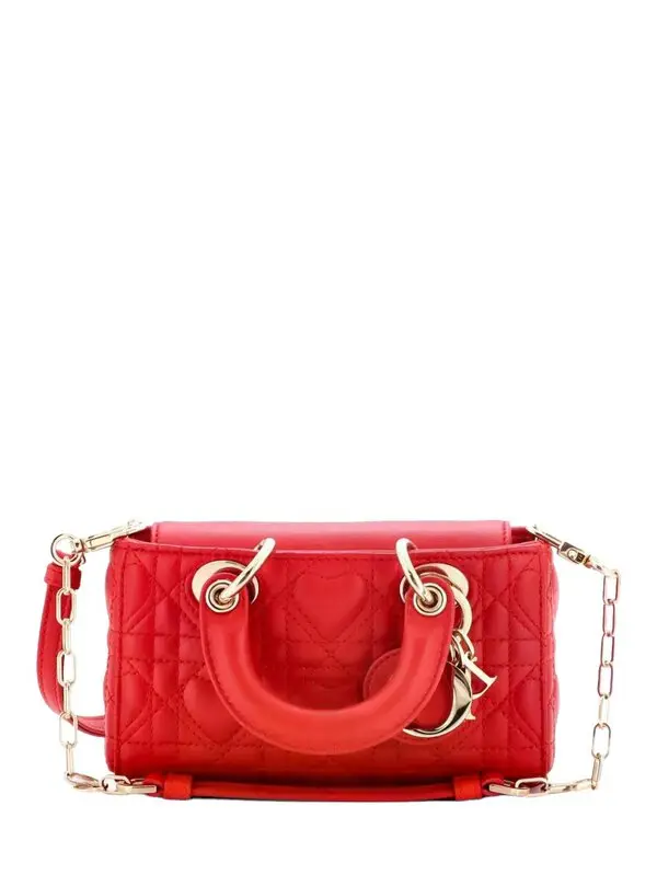 Dior Lady D-joy Bag Heart Cannage Quilt Leather Micro Satchel - Red
