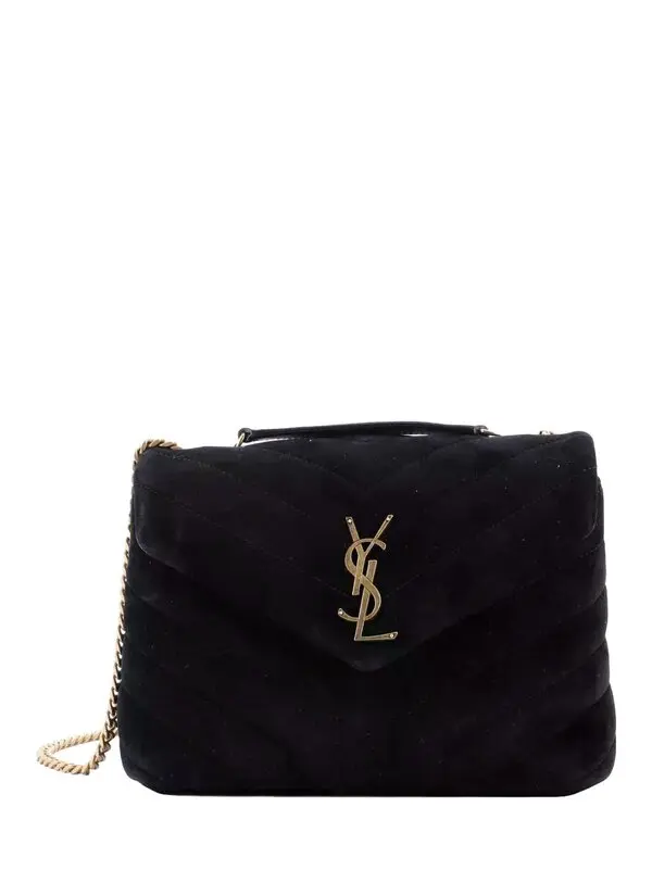 Saint Laurent Loulou Matelasse Chevron Suede Small Shoulder Bag - Black