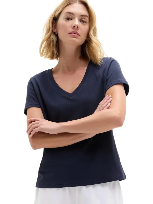 Athleta Cotton V-neck T-shirt - Navy