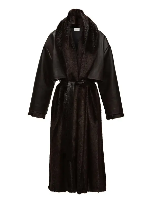 Magda Butrym Leather And Faux Fur Coat - Brown