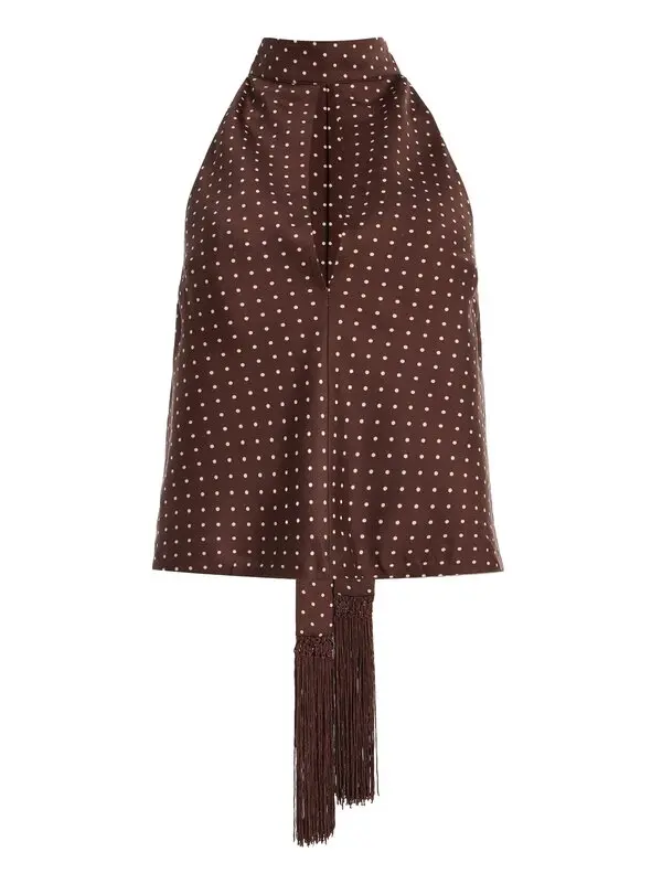 Posse Phoebe Polka-dot Tie-neck Top - Brown