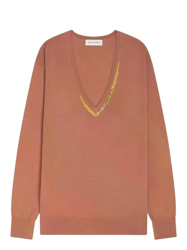 Dries Van Noten V-neck Embellished Knitwear - Brown
