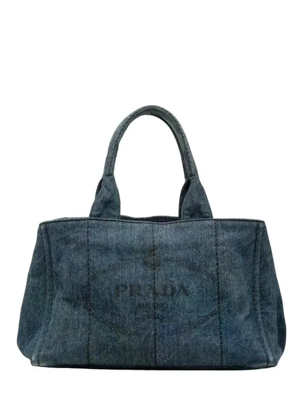 Prada 2013-2026 Denim Canapa Logo Satchel - Blue