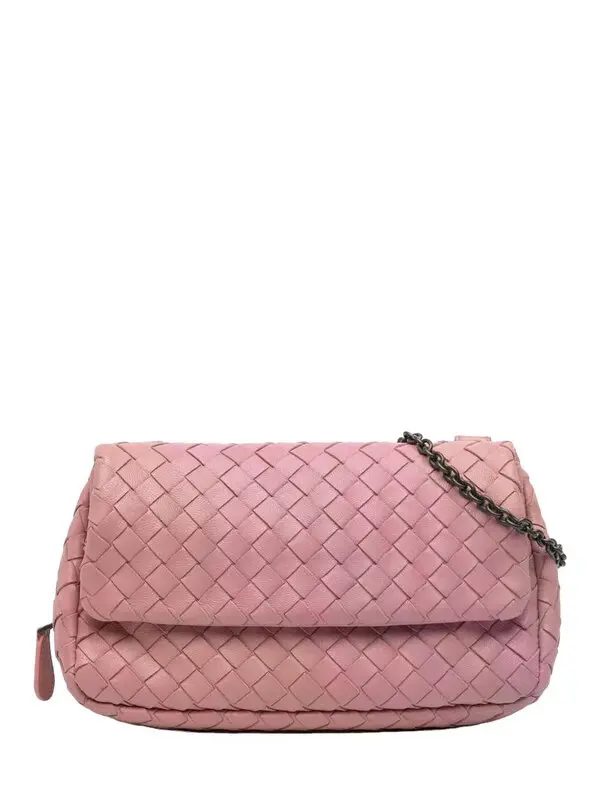 Bottega Veneta Mini Nappa Intrecciato Expandable Chain Flap Crossbody Bag - Pink